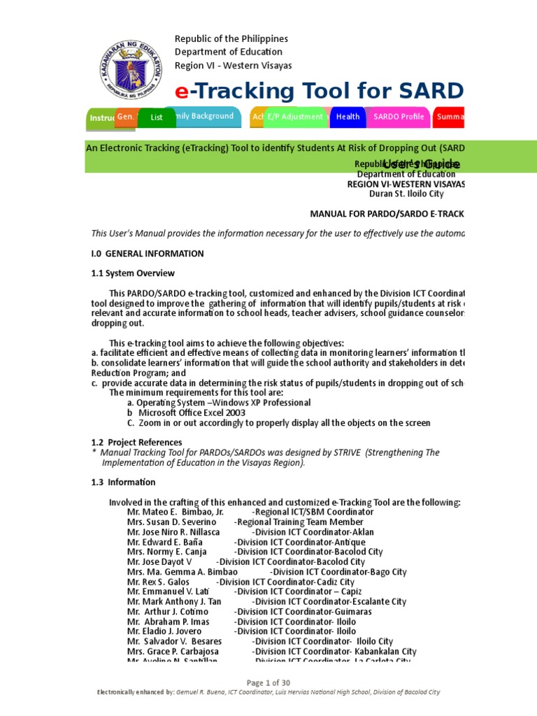 SARDO e-Tracking Tool User's Guide | PDF | Educational Technology ...