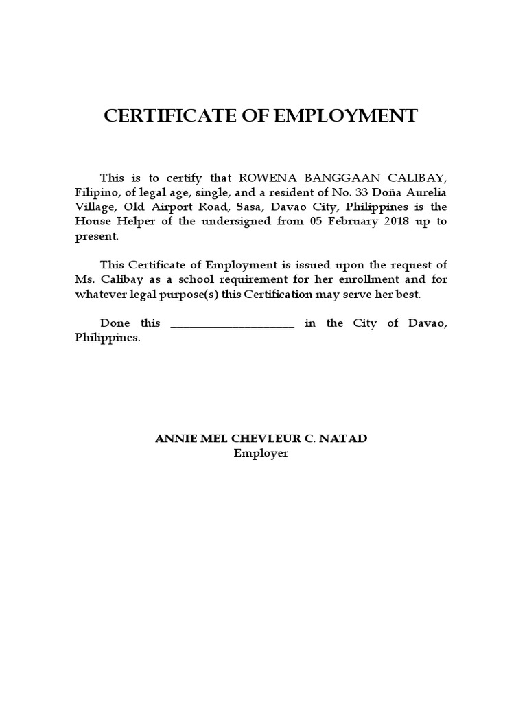 Certificate of Employment (Template) | PDF