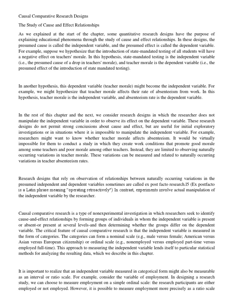 Causal Comparative Research Designs | PDF | Research Design | Causality