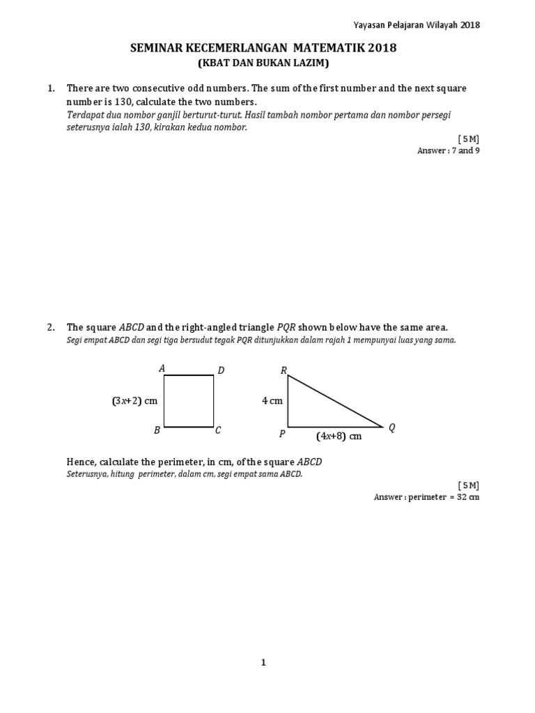 Modul Kecemerlangan Matematik SPM 2018 | PDF
