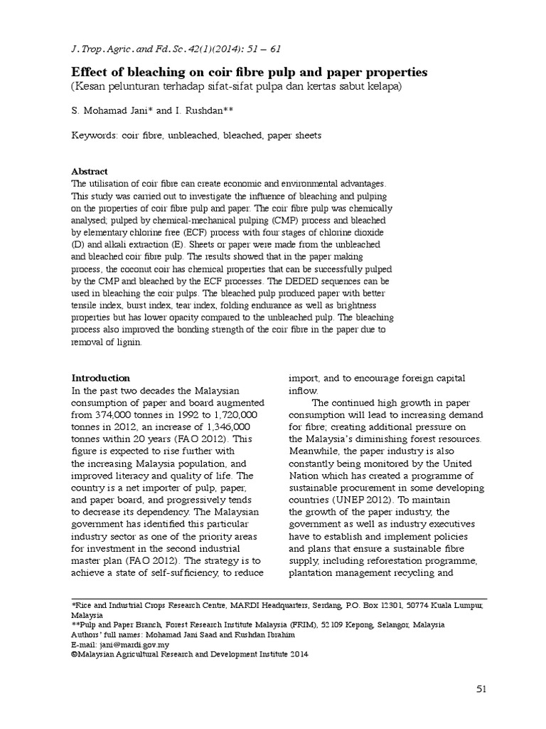 Effect of Bleaching On Coir Fibre Pulp and Paper Properties | PDF ...