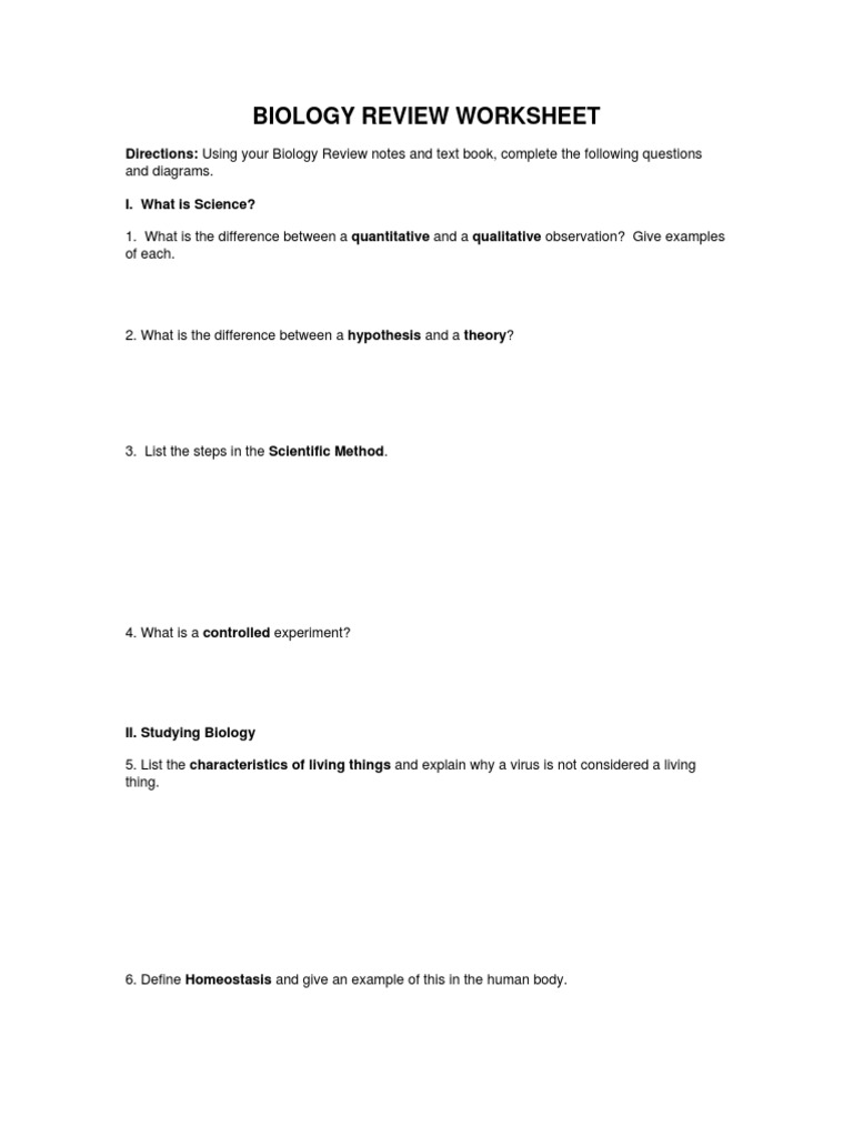 Biology Review Worksheet Guide | PDF | Cell (Biology) | Eukaryotes