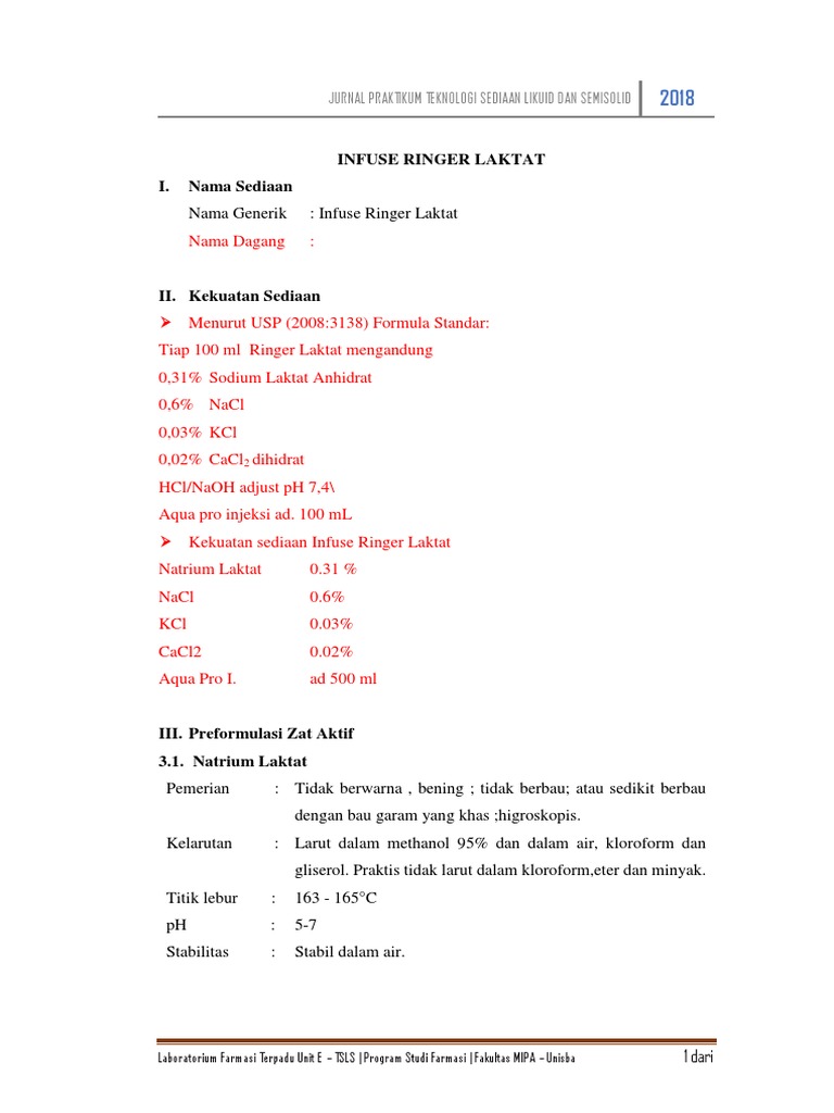 Infus Ringer Laktat New | PDF