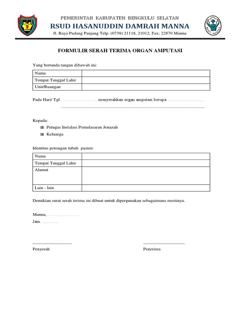 Formulir Serah Terima Organ Amputasi | PDF