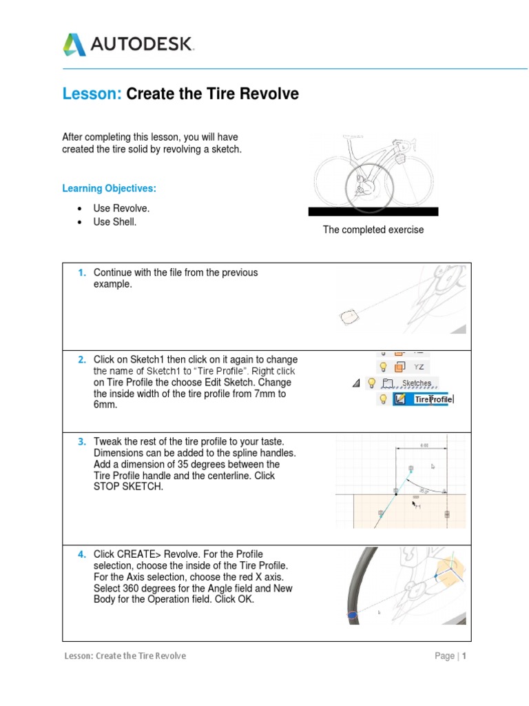 Revolving a Tire Profile Sketch to Create a Solid Tire Model with a 1mm ...