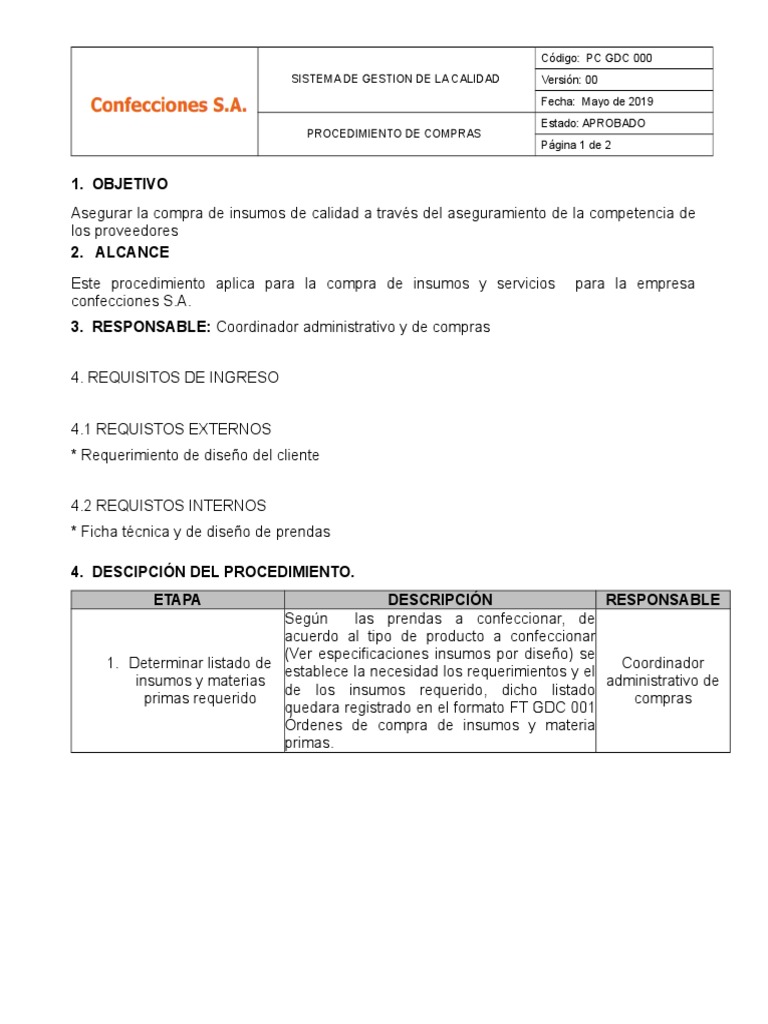 Procedimiento de Compras | PDF | Gestión de la calidad | Calidad (comercial)