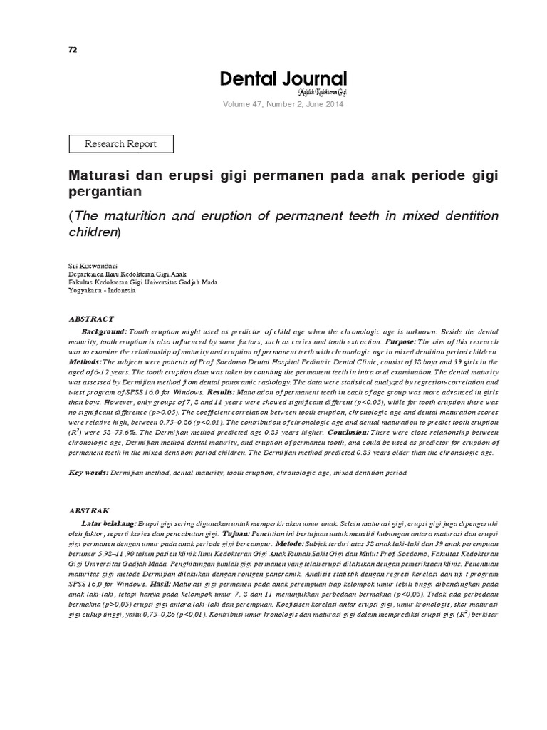 Maturasi Dan Erupsi Gigi Permanen Pada Anak Periode Gigi Pergantian | Unduh gratis PDF | Gigi ...