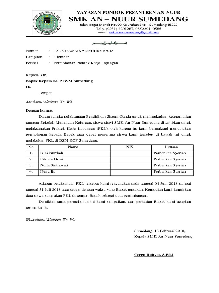 Surat Pengantar PKL | PDF