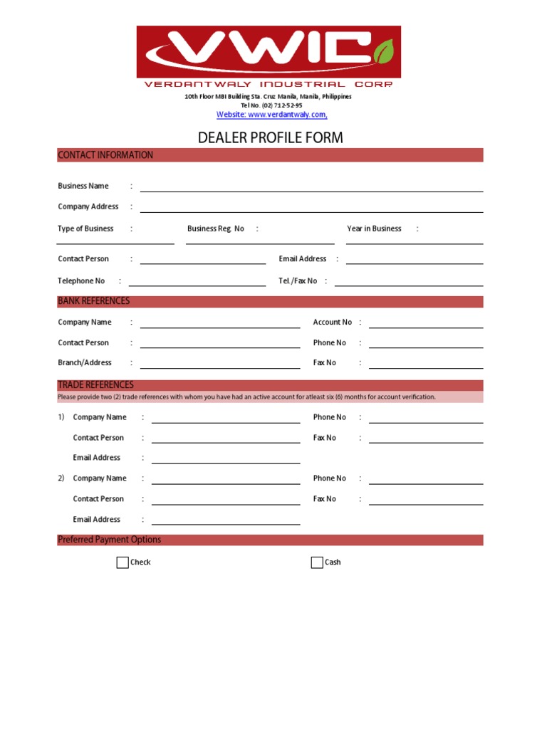 Dealer Profile Form: Contact Information | PDF