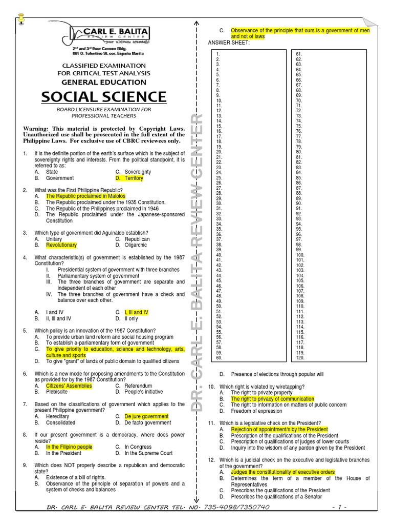 Gen Ed Soc Scie m2018 Ans Key | PDF | Supply And Demand | Philippines