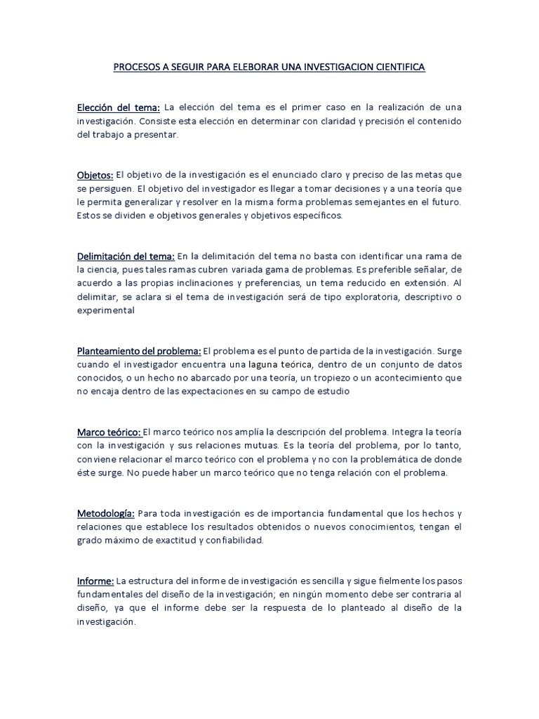 Procesos A Seguir para Eleborar Una Investigacion Cientifica | PDF ...