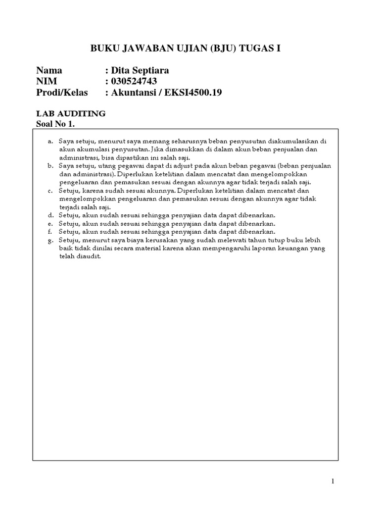 BJU TAP Tugas 1-Dita Septiara-030524743 PDF | PDF