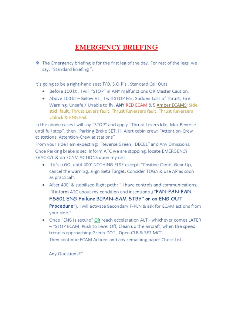 A320 Emergency Briefing | PDF