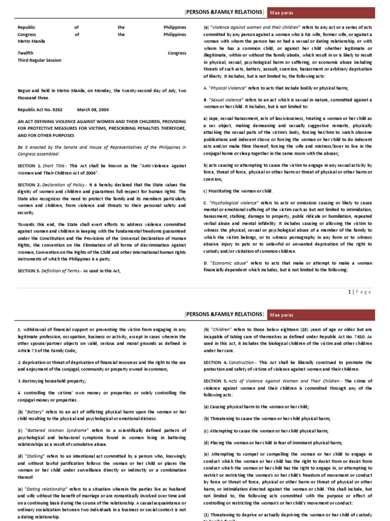 Vawc - Ra 9262 | PDF | Restraining Order | Domestic Violence