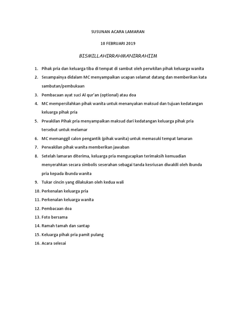 Susunan Acara Lamaran | PDF