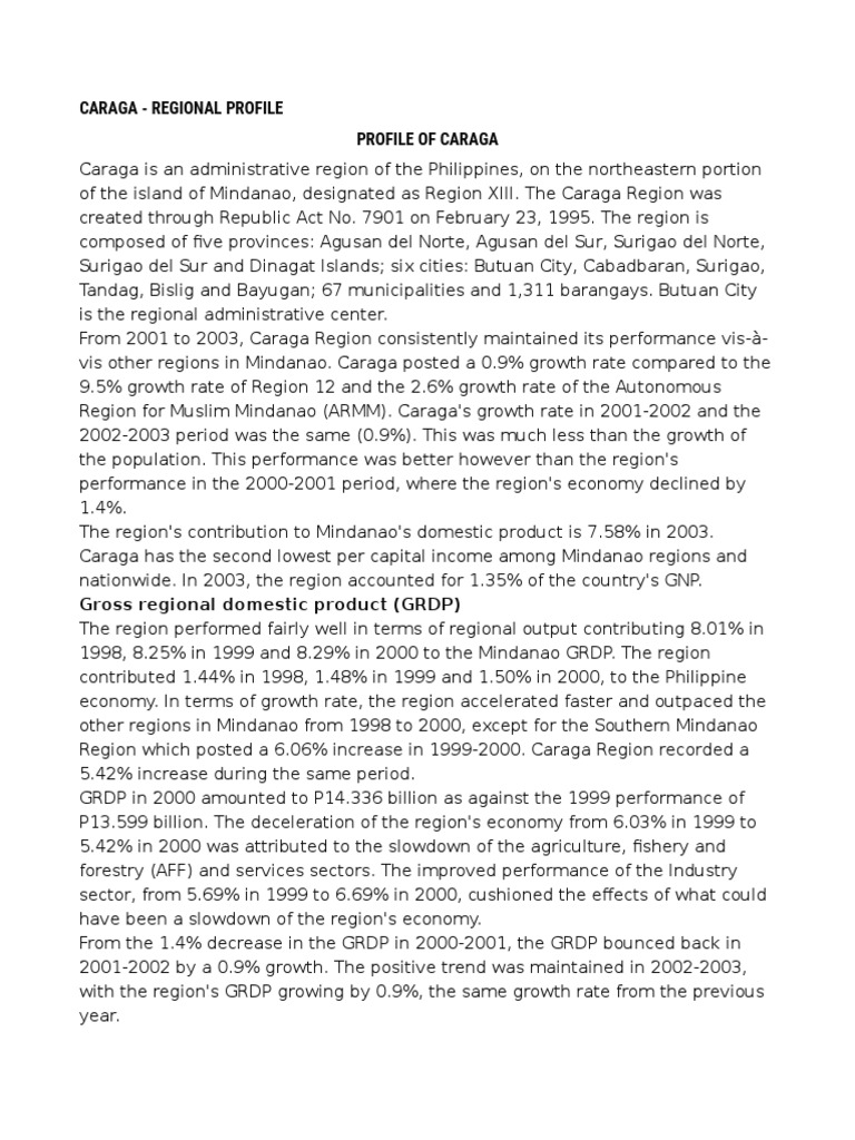 Caraga - Regional Profile Profile of Caraga | PDF | Economies | Business