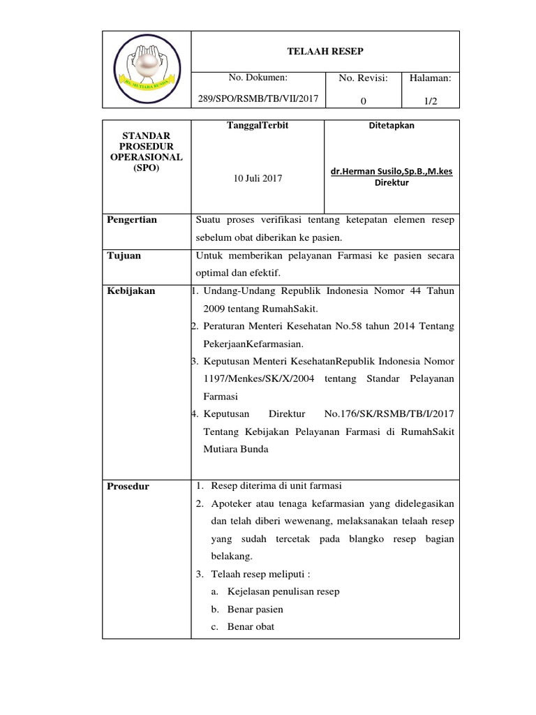 Pkpo 4.1.2 Spo Telaah Resep | PDF