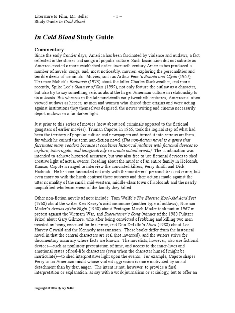 Study Guide in Cold Blood | PDF