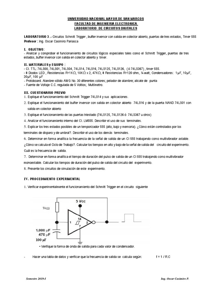 LAB 4 ECO Schmitt Trigger Triestado Timer 2019 1 Eco | PDF | Puerta ...