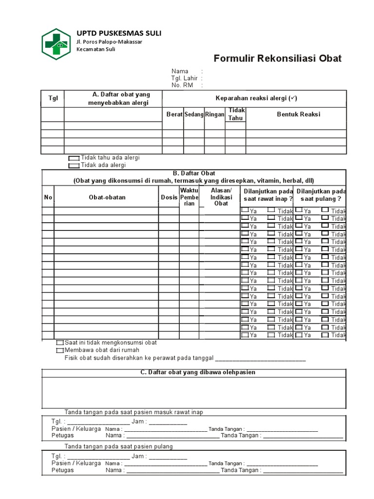Formulir Rekonsiliasi Obat | PDF