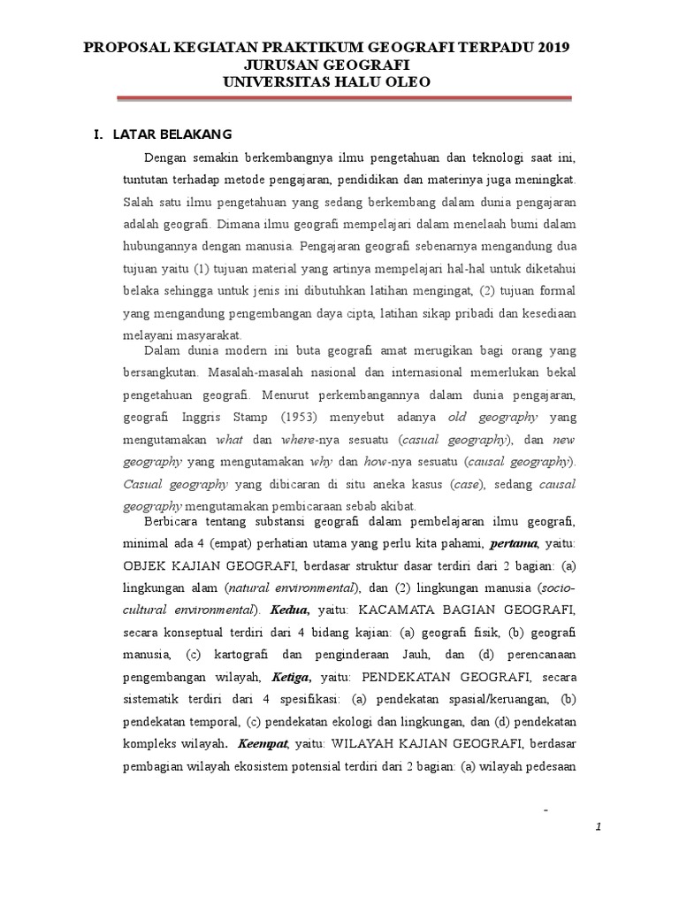 Proposal Praktek Lapangan Geografi Terpadu 2019 | PDF