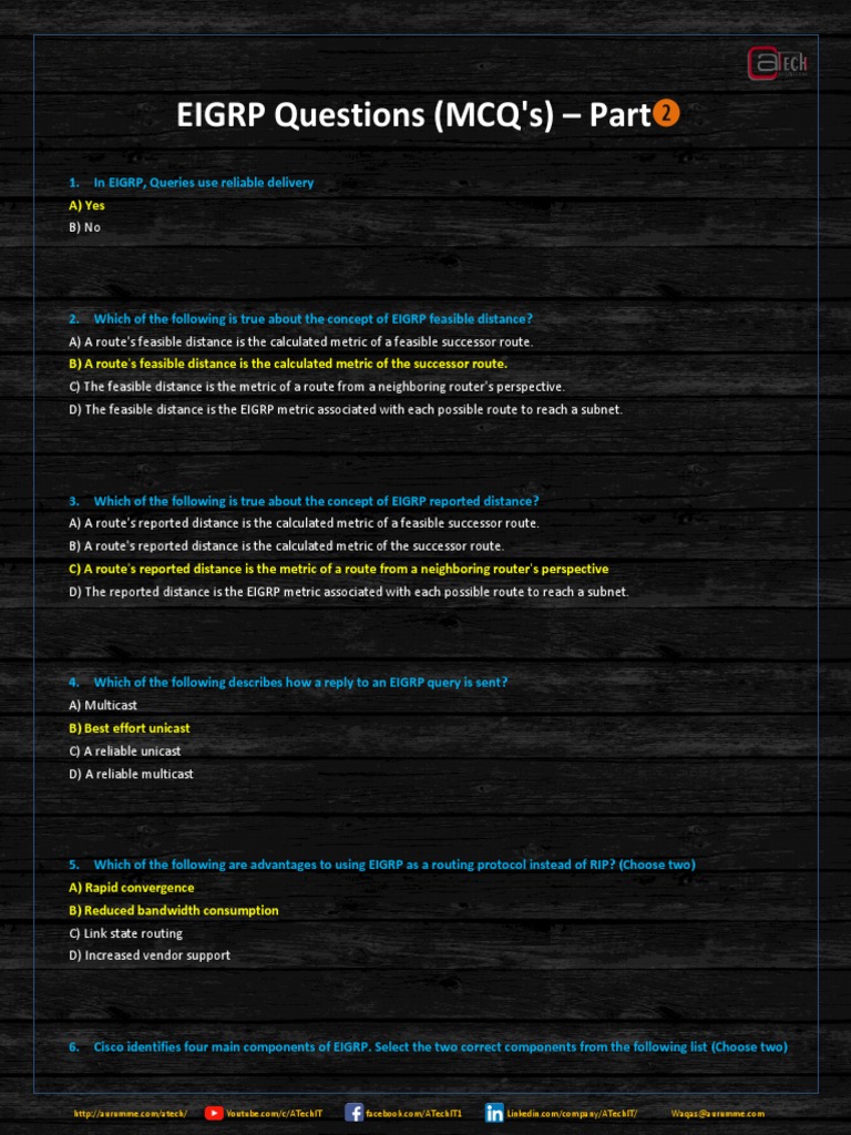 Eigrp Questions Mcqs Part Pdf Routing Telecommunications