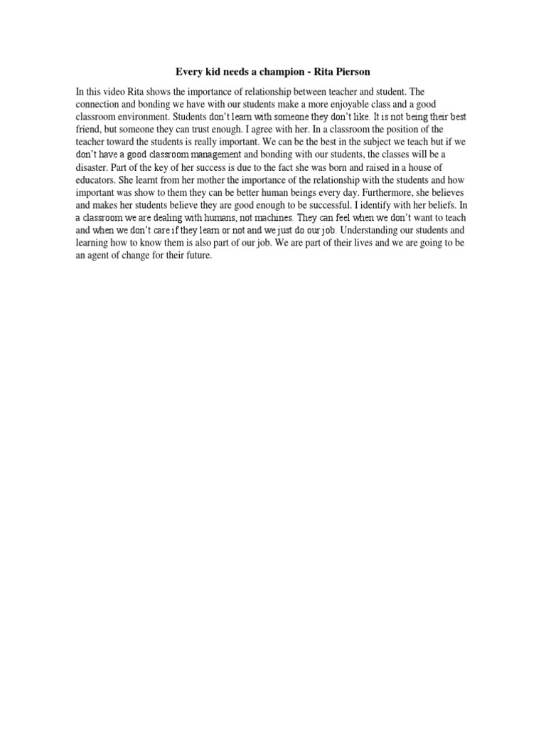 Every Kid Needs A champion-LuisaHerazo | PDF | Classroom Management ...