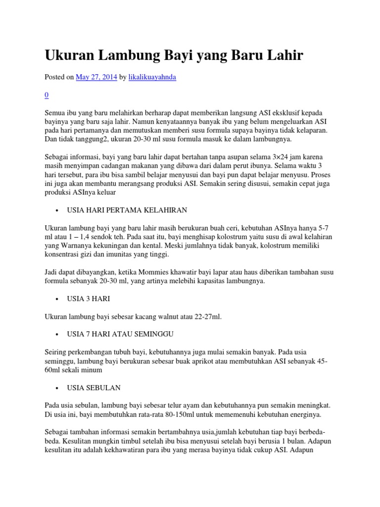 Ukuran Lambung Bayi Yang Baru | PDF