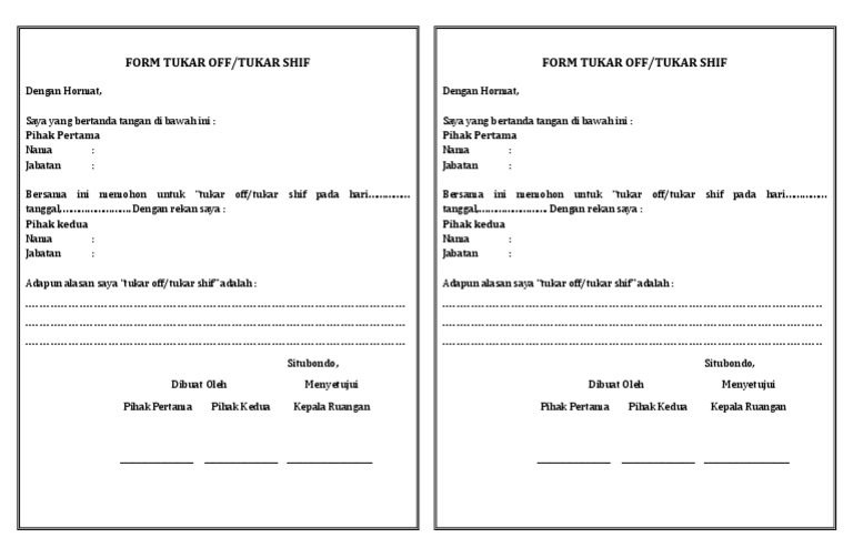 Formulir Tukar Shift Kerja | PDF