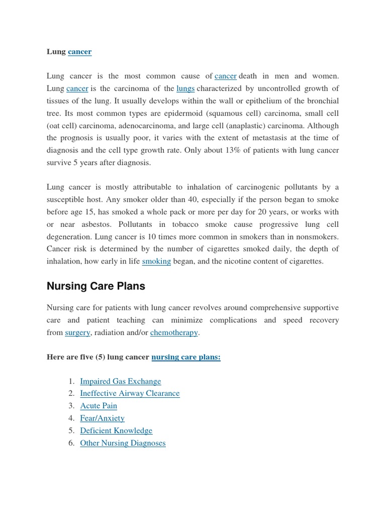 Nursing Care Plans: Cancer Cancer Lungs | PDF | Lung Cancer | Pain