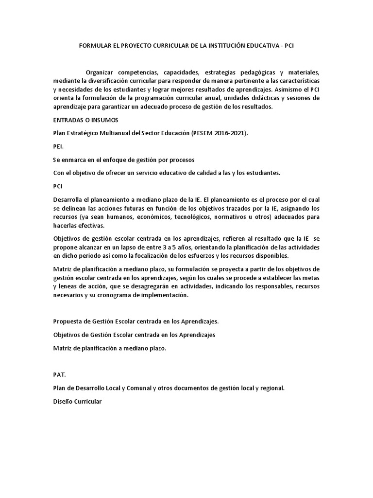 Esquema de Elaboración Del Pci | PDF | Plan de estudios | Evaluación