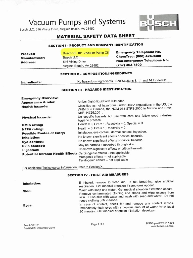 Busch VE 101 Vacuum Pump Oil | PDF | Energy Technology | Nature