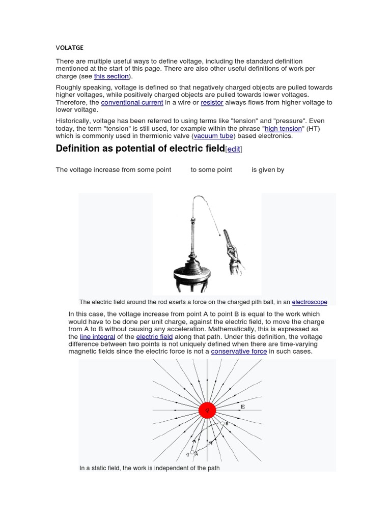 Definition As Potential of Electric Field: Volatge | PDF | Voltage ...