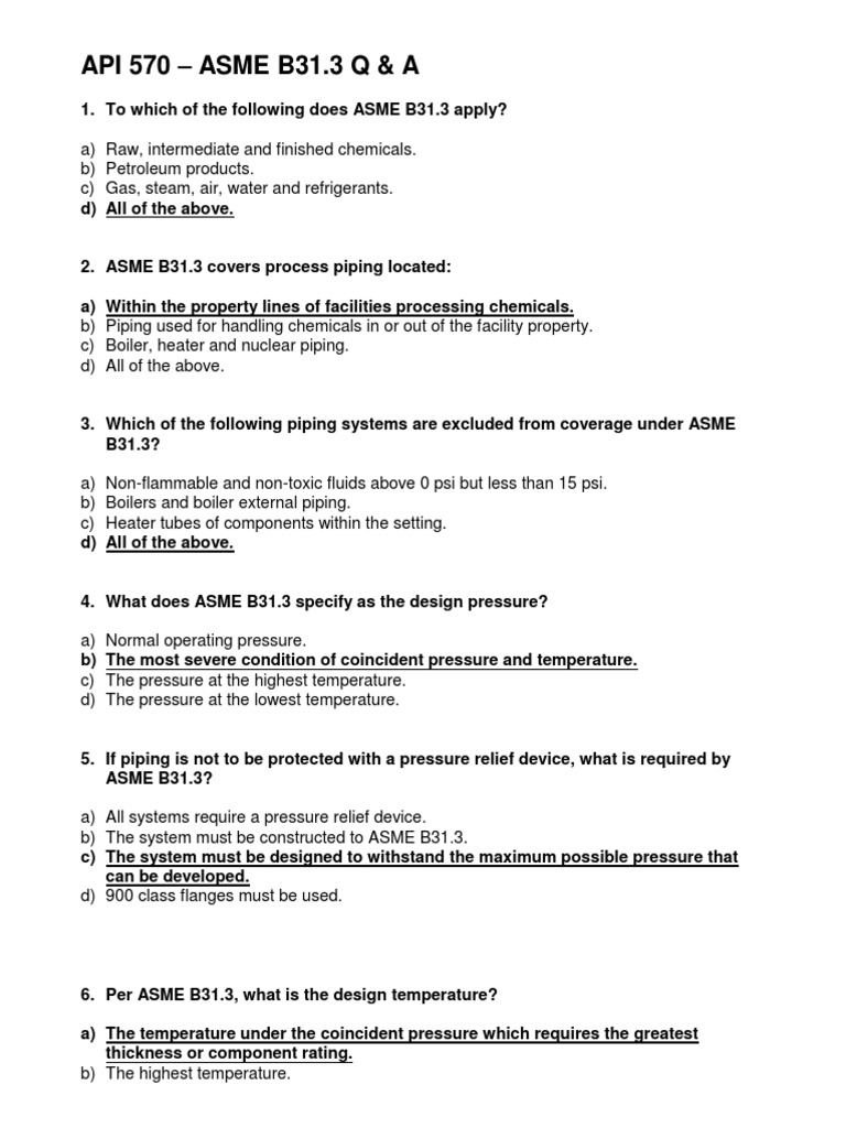 API 570 - Asme B31.3 Q&A | PDF | Pipe (Fluid Conveyance) | Thermal ...