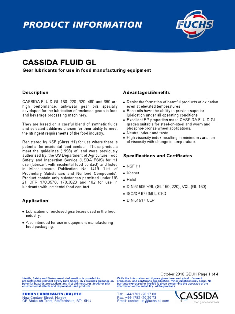 Cassida Fluid GL | PDF | Lubricant | Foods