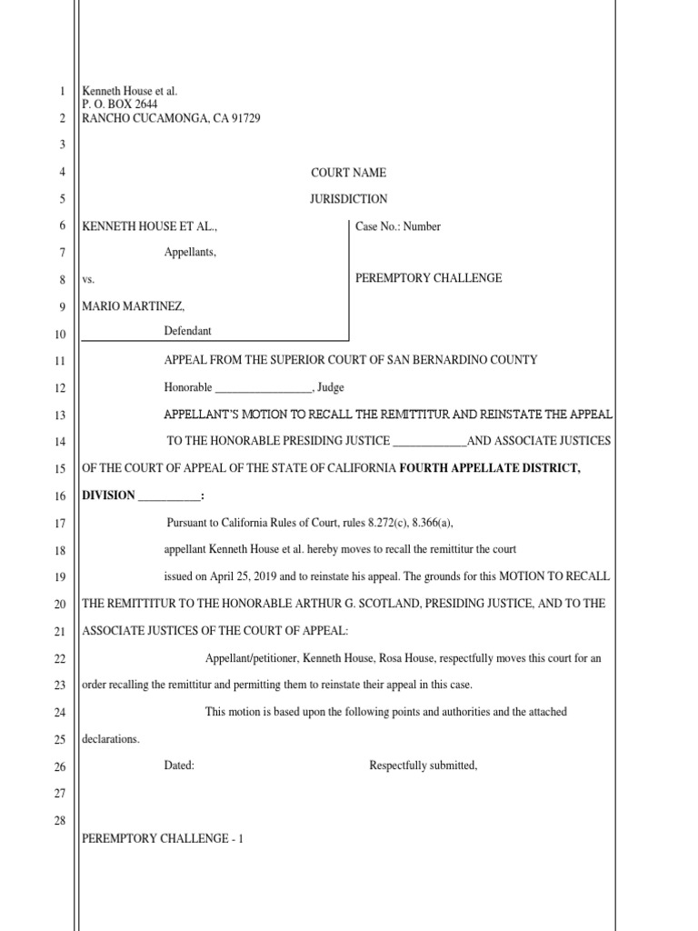 Peremptory Challenge | PDF | Continuance | Judge