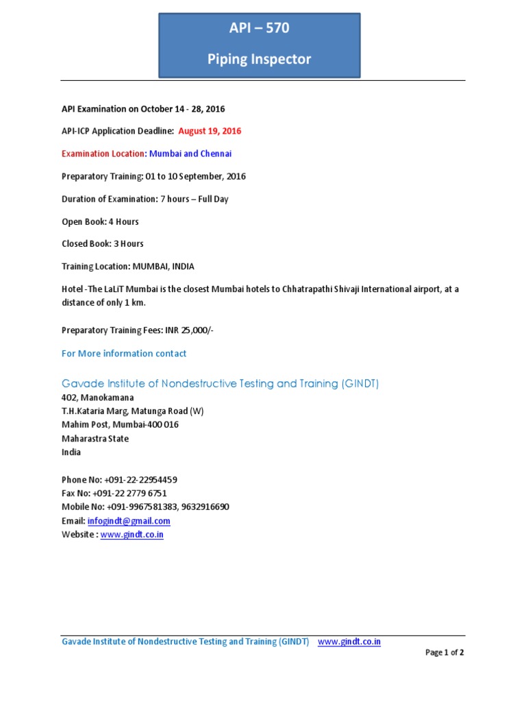 API 570 Study Plan | PDF | Nondestructive Testing | Building Engineering