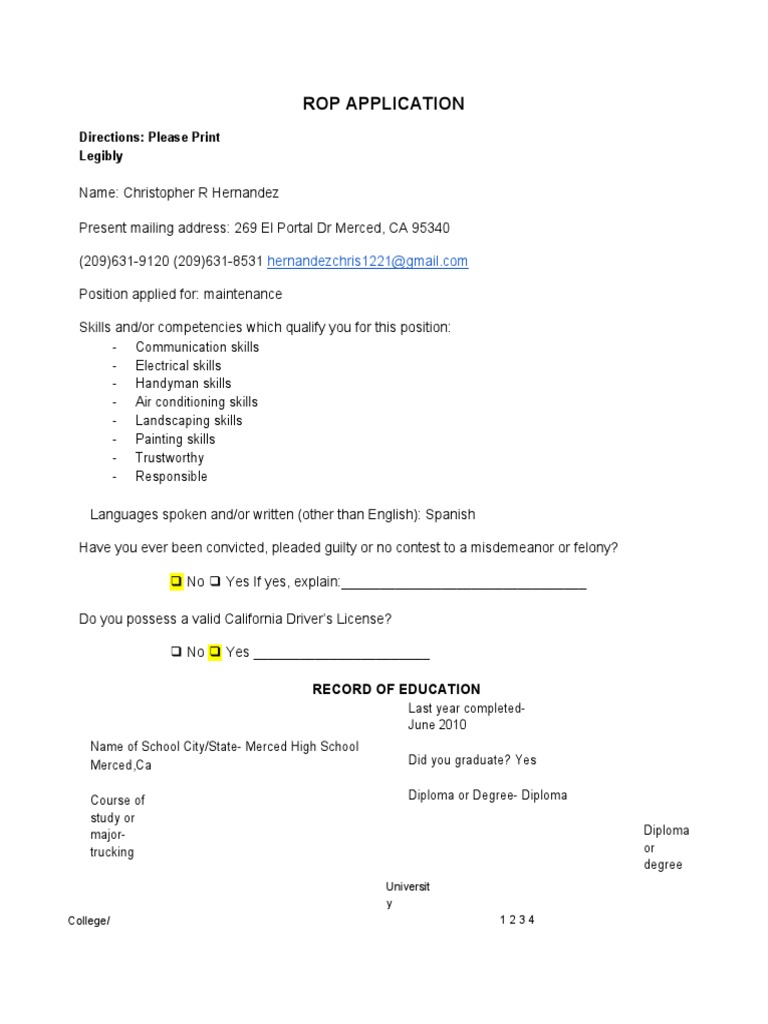 Microsoft Word - Rop Job Application With Availablity Front-For ...