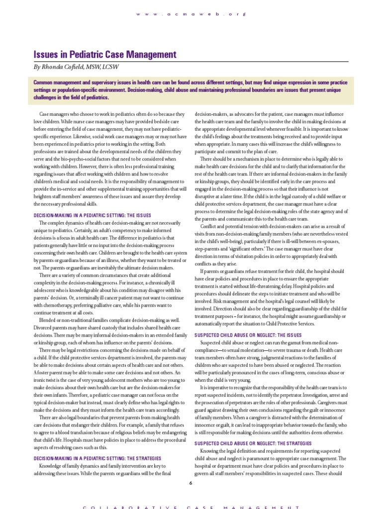 Issues in Pediatric Case Management: by Rhonda Cofield, MSW, LCSW | PDF ...