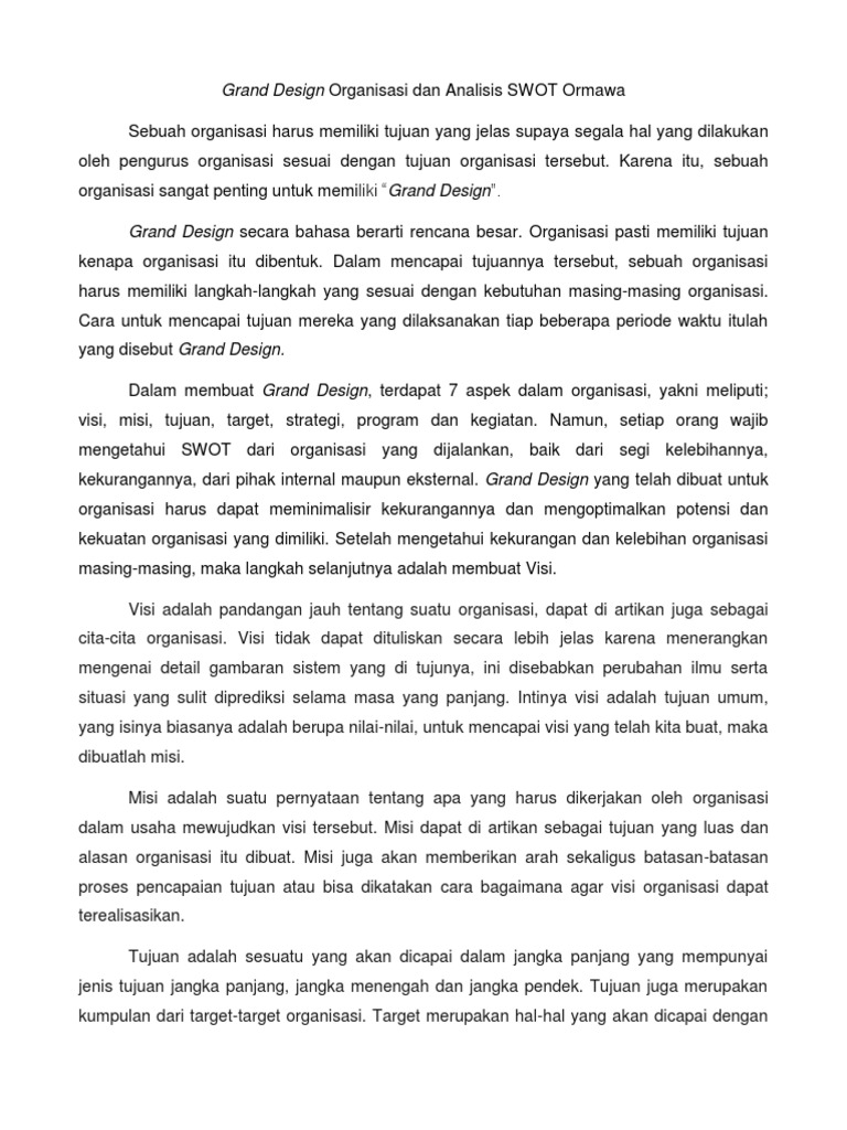 Grand Design Organisasi Dan Analisis SWOT Ormawa | PDF