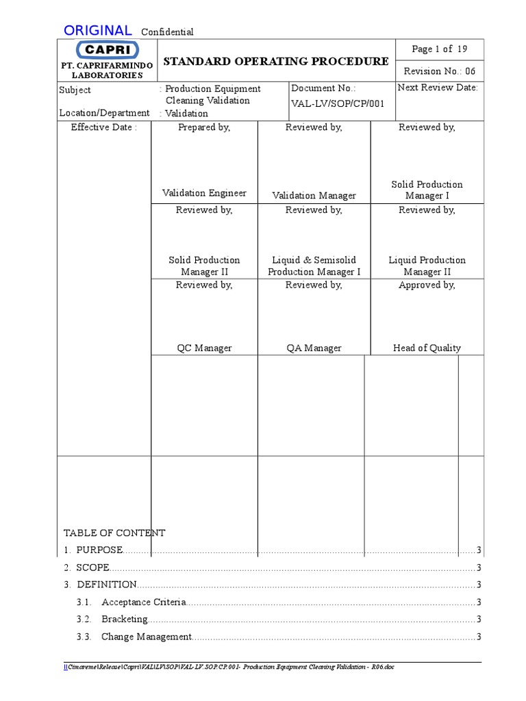 Sop Cleaning Rev 06 - 2018 Rev Baru (Repaired) | PDF | Verification And ...