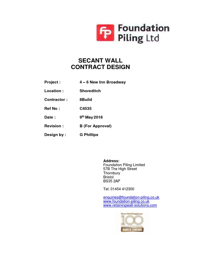 FP Secant Wall Design | PDF | Deep Foundation | Geotechnical Engineering