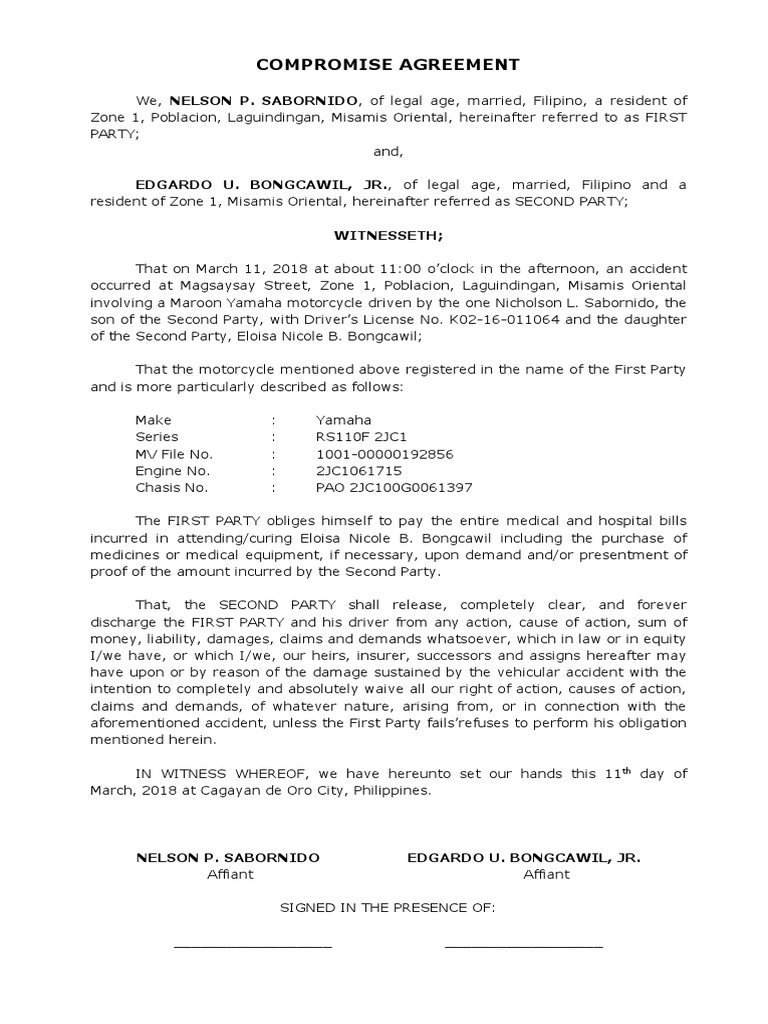 Compromise Agreement: EDGARDO U. BONGCAWIL, JR., of Legal Age, Married ...