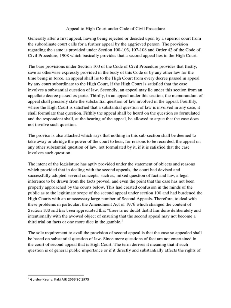 Appeal To High Court Under Code of Civil Procedure | PDF | Question Of ...