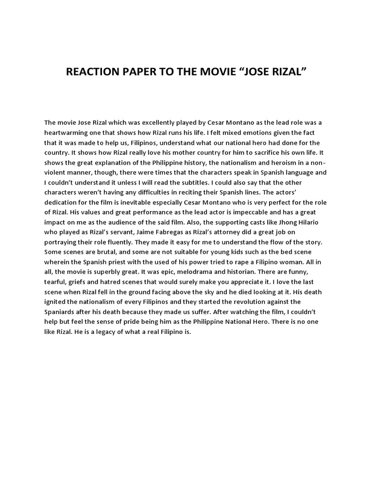 Reaction Paper To The Movie Jose Rizal | PDF | Philippines