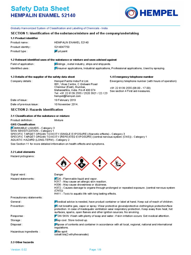 HEMPALIN ENAMEL 47750 en-US PDF | PDF | Firefighting | Toxicity