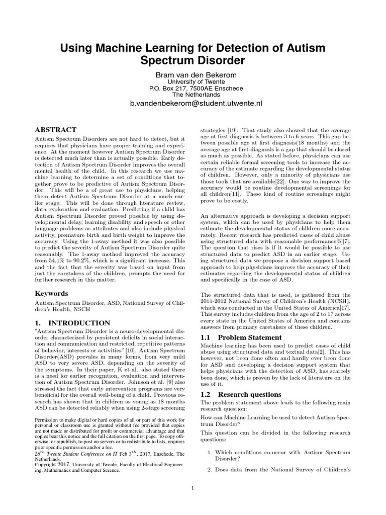 Autism ML Paper | PDF | Autism Spectrum | Machine Learning