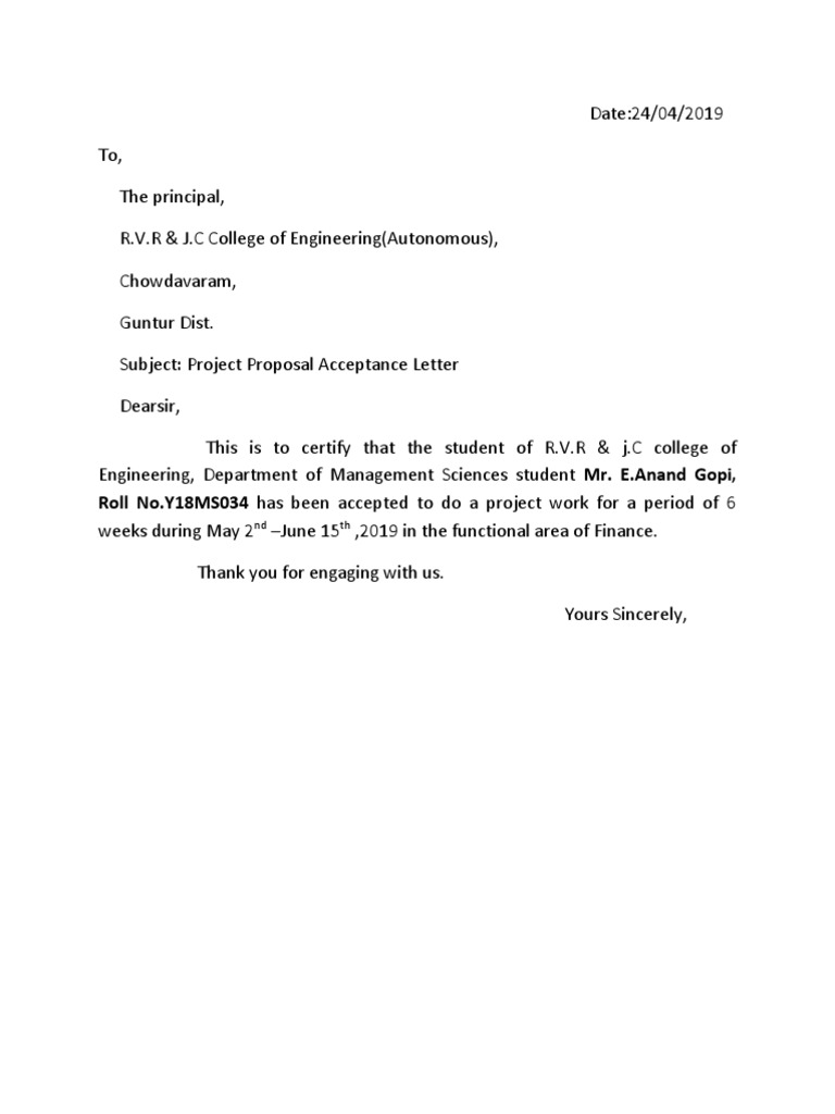 Project Acceptance Letter | PDF