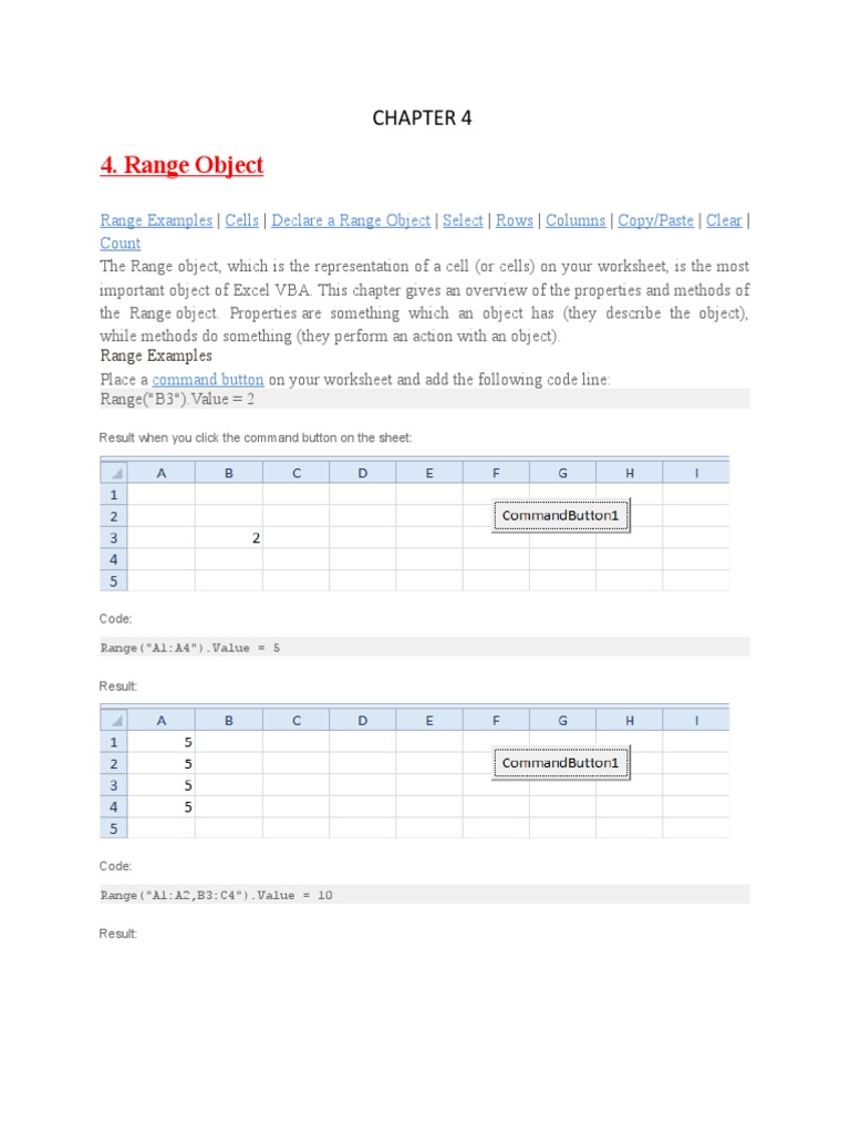 Range Object: Range Examples Cells Declare A Range Object Select Rows ...