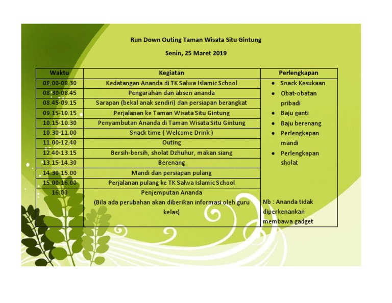 Contoh Rundown Acara Outing | PDF
